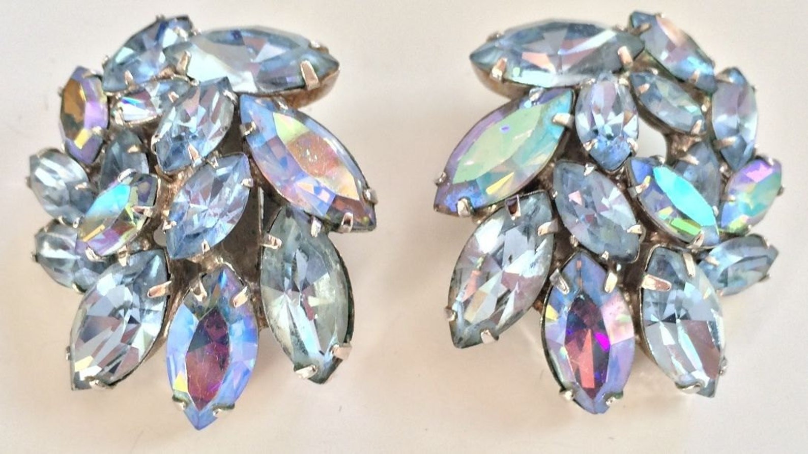 Gorgeous Huge Vintage Weiss Brooch Earrings Set~blue/ Aurora Borealis ...