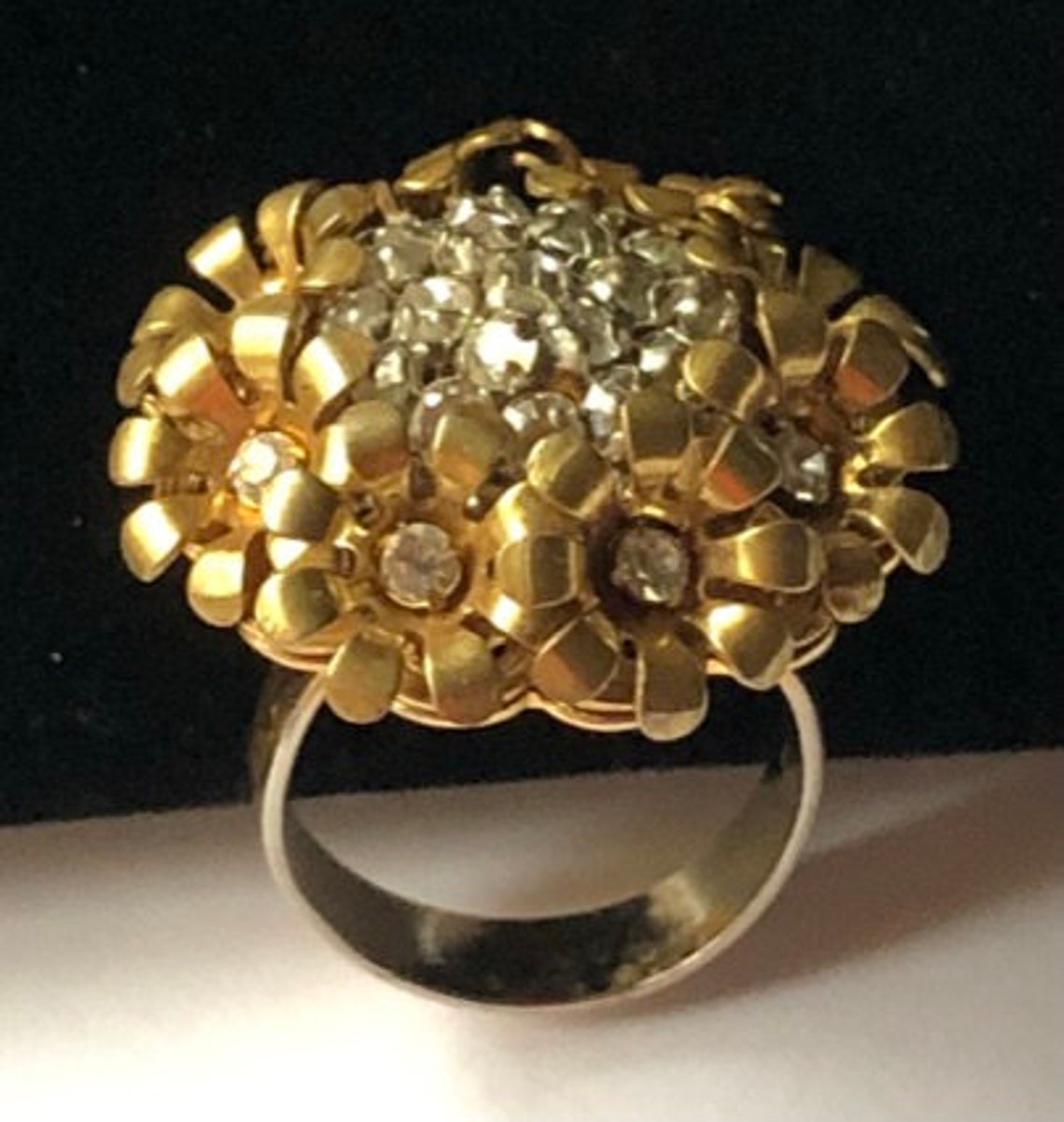 Lovely Vintage Miriam Haskell Ring~ Gilt Filigree/rhinestones/crystals ...