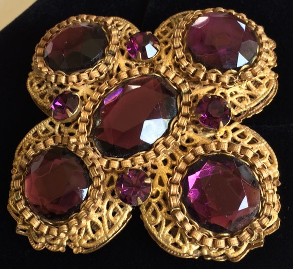 Grand Vintage Miriam Haskell Brooch Pin~Amethyst Purp… - Gem