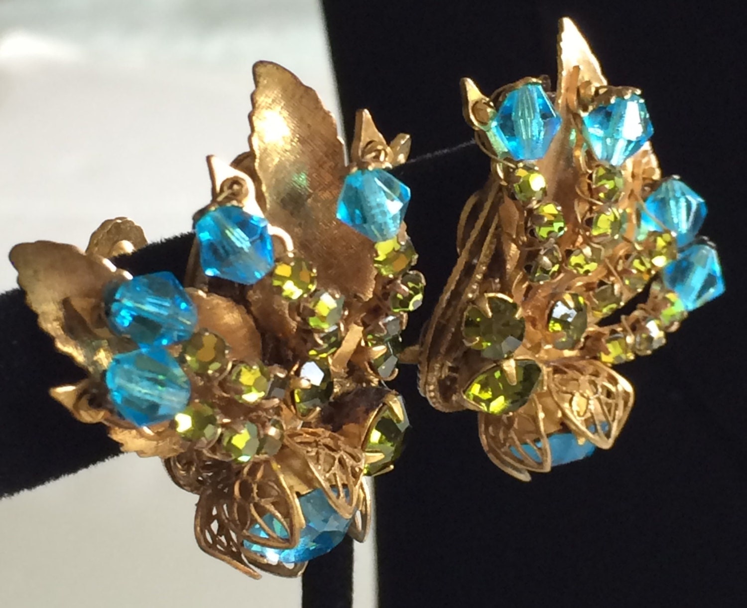 Sparkling Vintage Miriam Haskell Earrings~aqua Blue/peridot Green ...