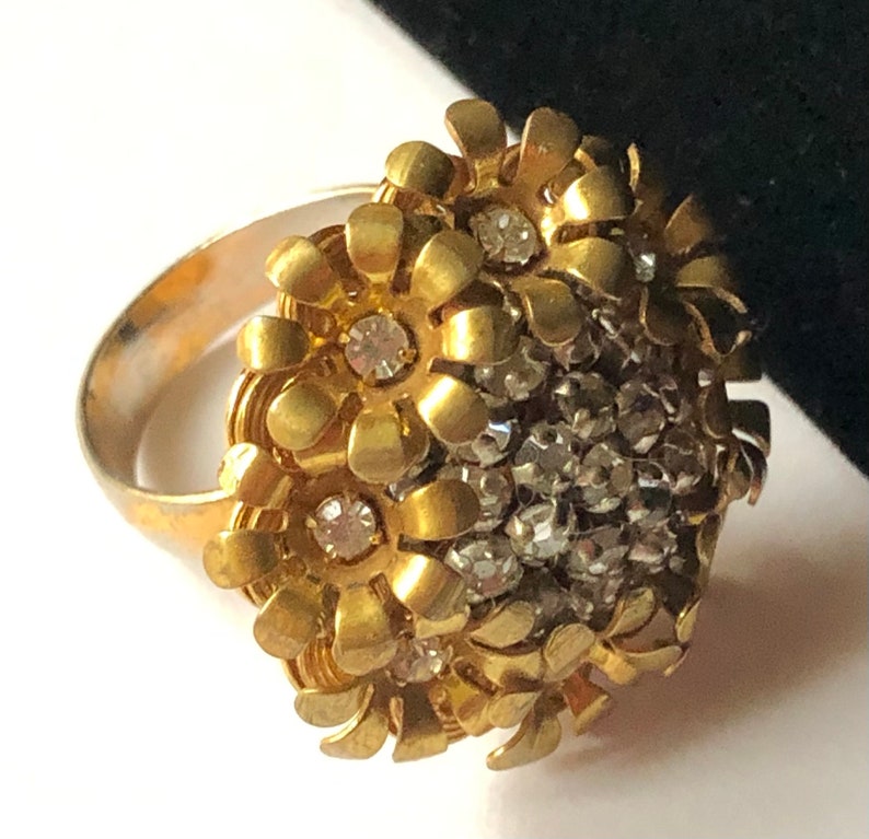 Lovely Vintage Miriam Haskell Ring~ Gilt Filigree/rhinestones/crystals ...