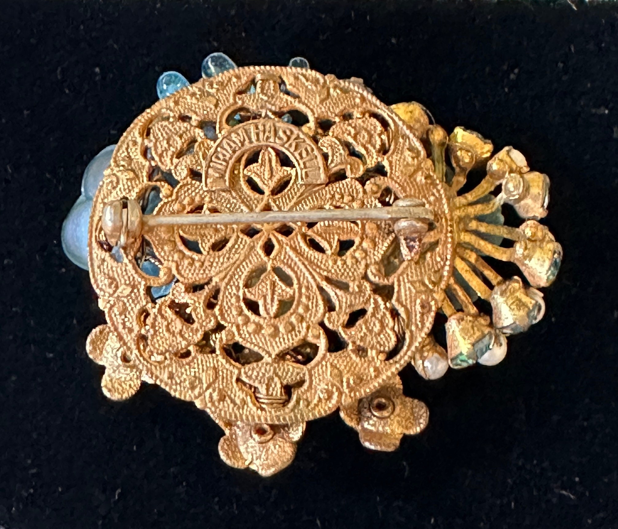 Lovely Vintage Miriam Haskell Brooch~ Blue Glass/rhinestones/pearls ...