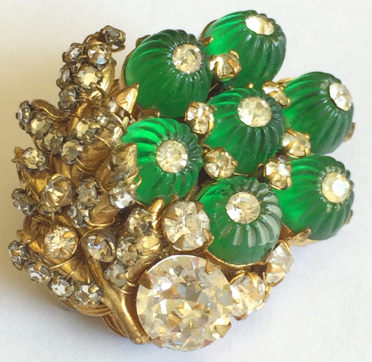 Alluring Rare Vintage Miriam Haskell Brooch Pin~green Art Glass ...