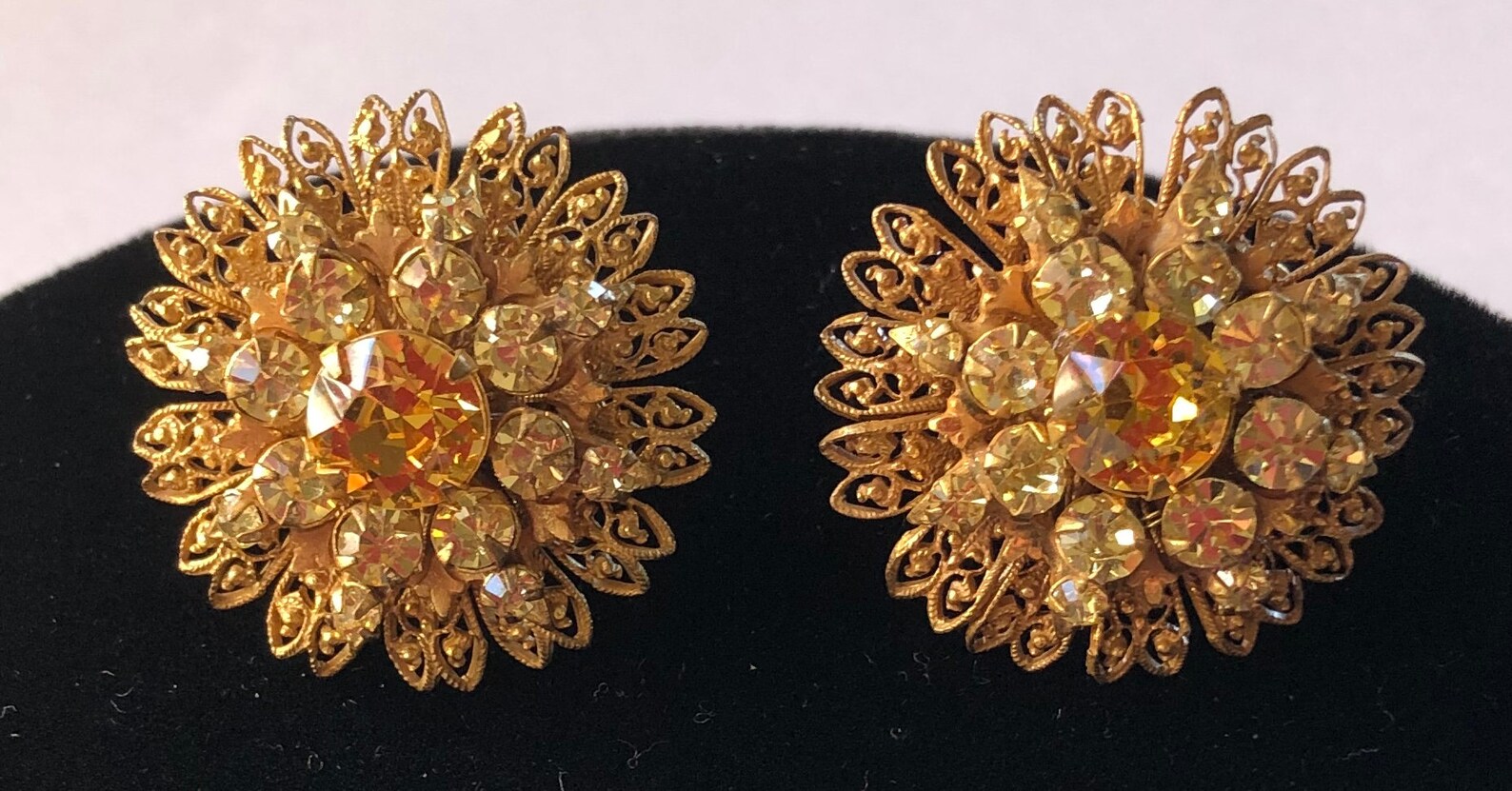 Sparkling Vintage Miriam Haskell Earrings~citrine Rhinestones/gold Tone ...