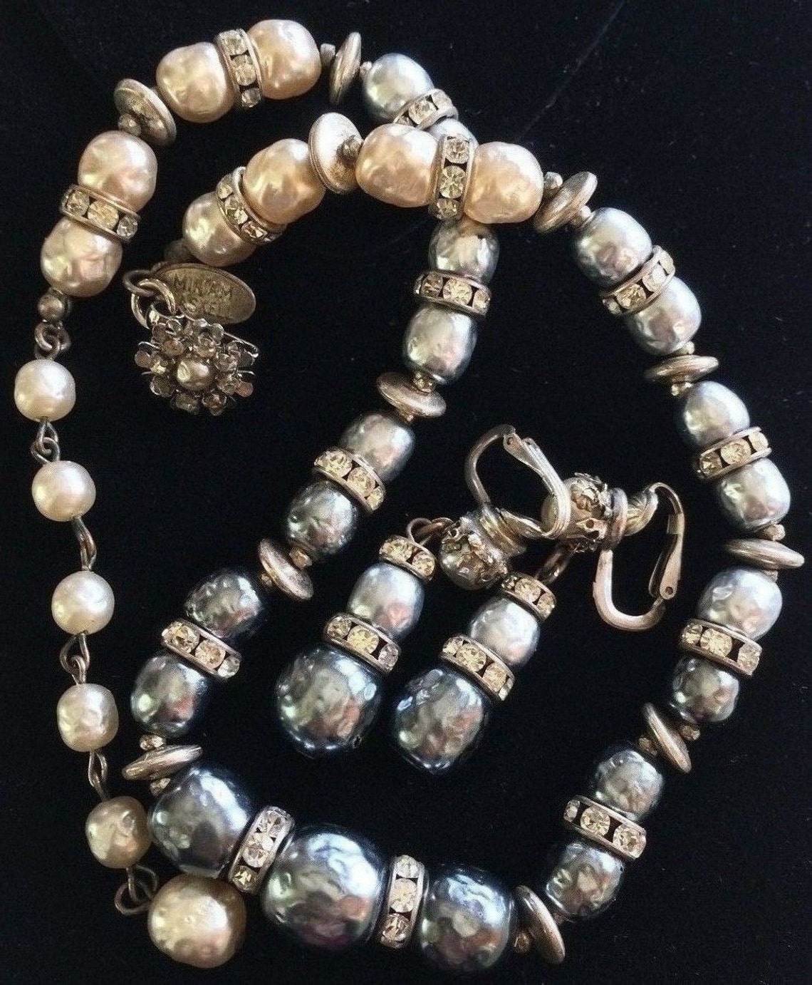 Beautiful Vintage Miriam Haskell Necklace Earrings Set~grey/cream ...