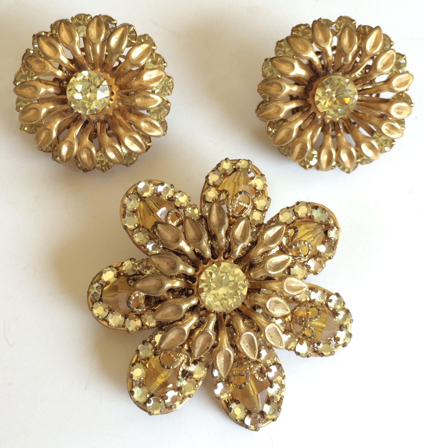 Sparkling Vintage Miriam Haskell Brooch Pin & Earrings - Etsy