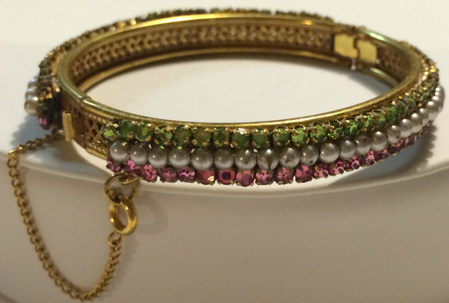 Exquisite Vintage Miriam Haskell Pearls/crystals/gold Tone Bangle ...