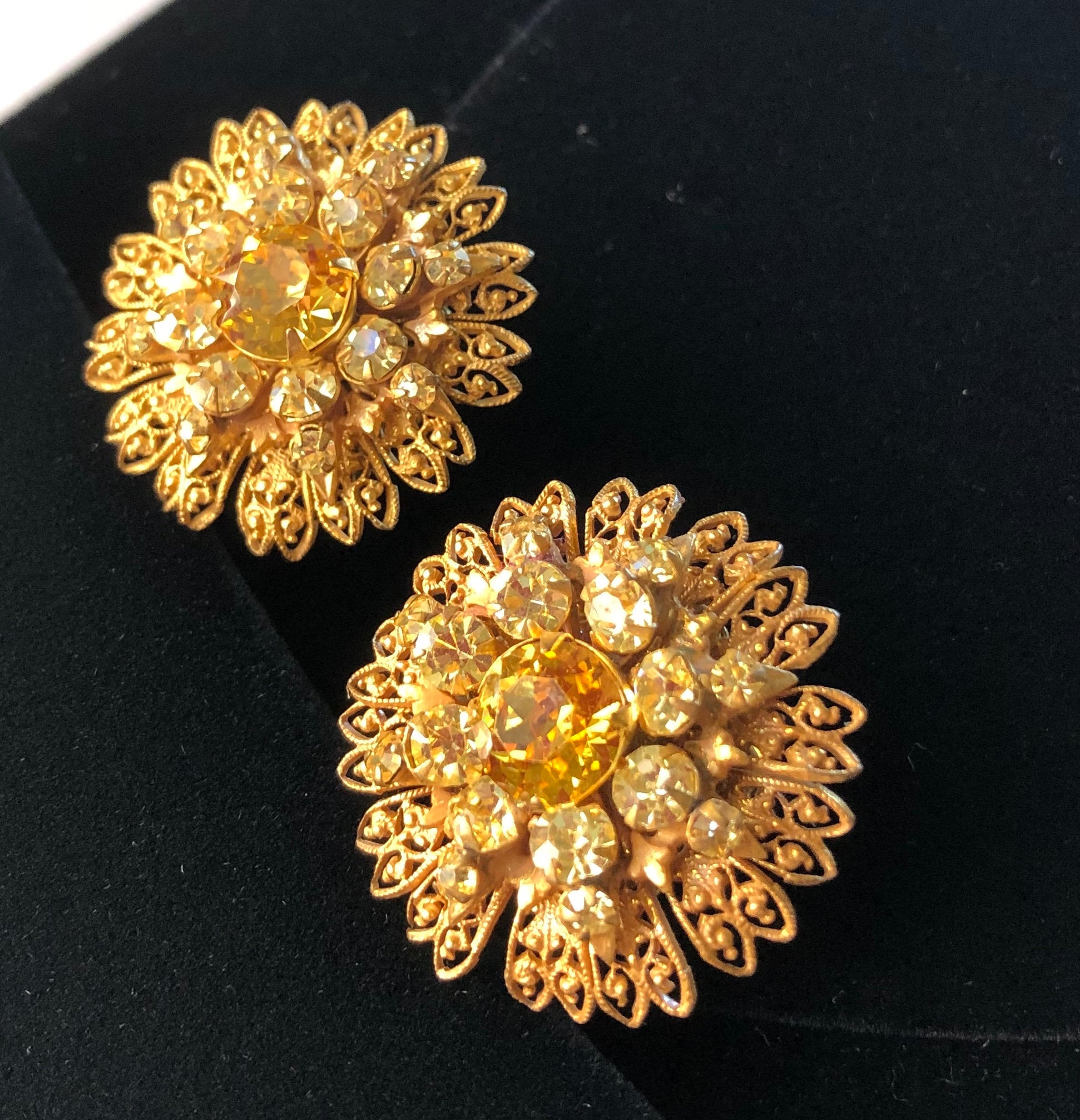 Sparkling Vintage Miriam Haskell Earrings~citrine Rhinestones/gold Tone ...