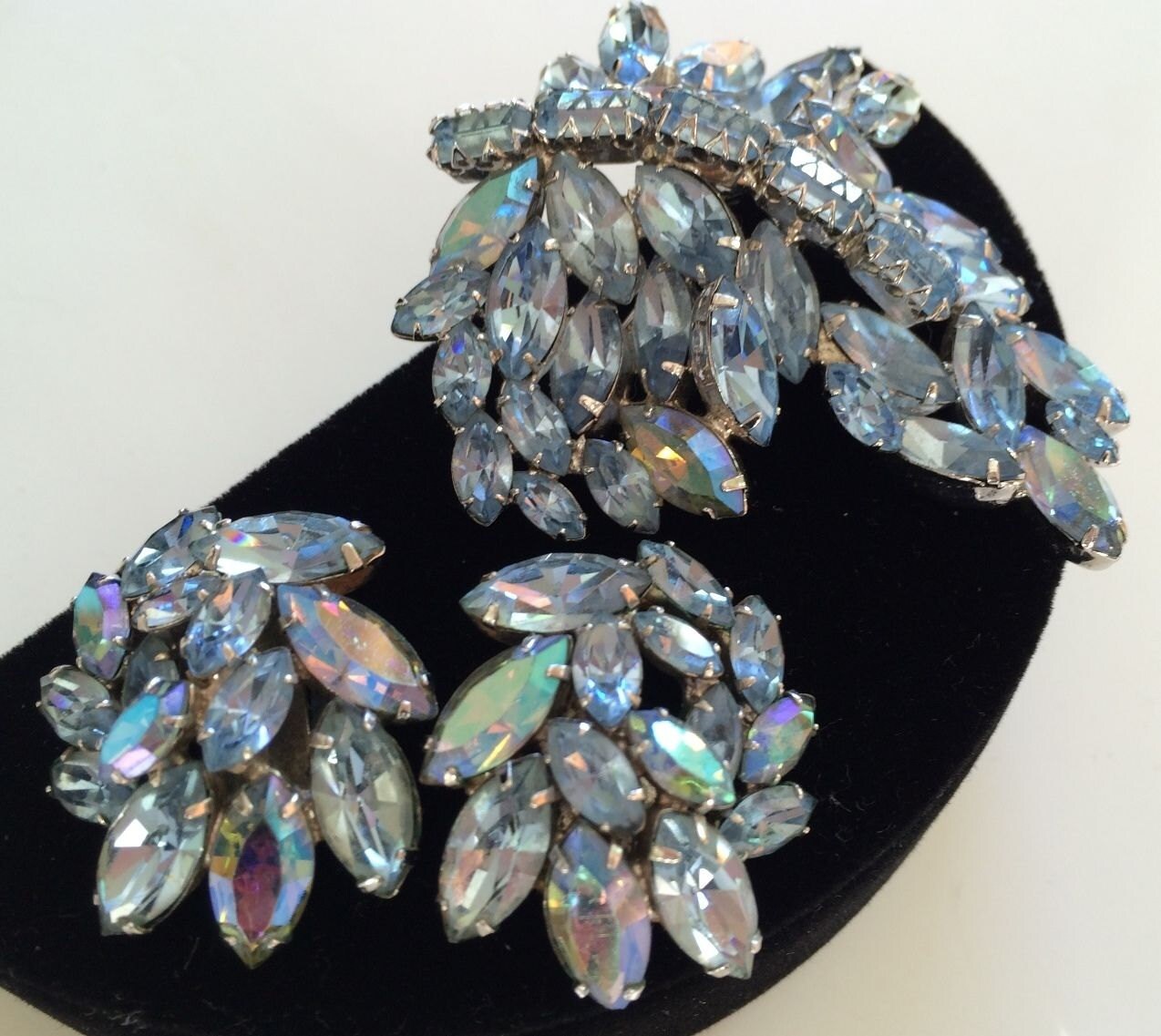 Gorgeous Huge Vintage Weiss Brooch Earrings Set~blue/ Aurora Borealis ...