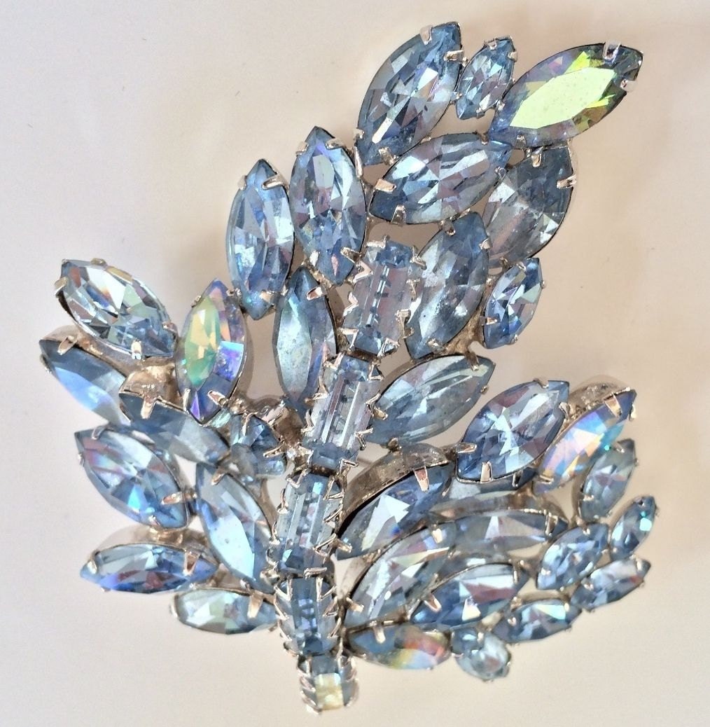 Gorgeous Huge Vintage Weiss Brooch Earrings Set~blue/ Aurora Borealis ...