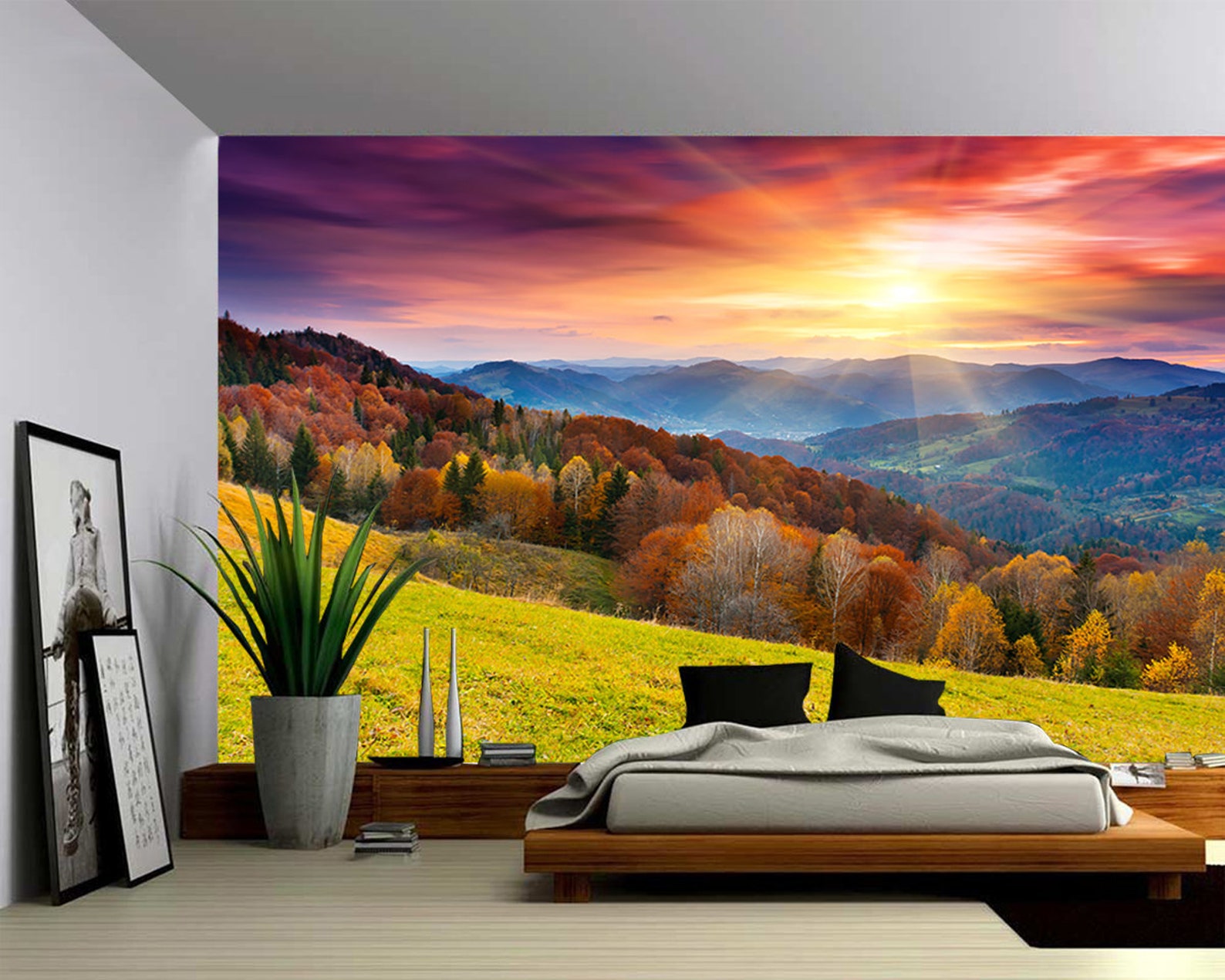 Autumn Mountain Sunset Forest Large Wall Mural - Etsy