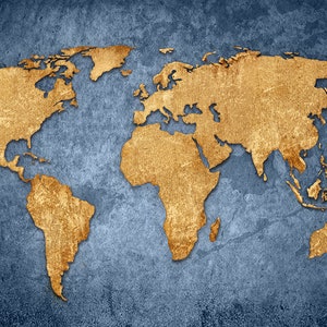 Blue Grey World Map Large Wall Mural, Self-adhesive Vinyl Wallpaper ...