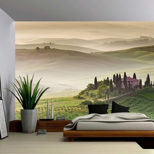 Foggy Tuscany Vineyards Large Wall Mural, Self-adhesive Vinyl Wallpaper ...