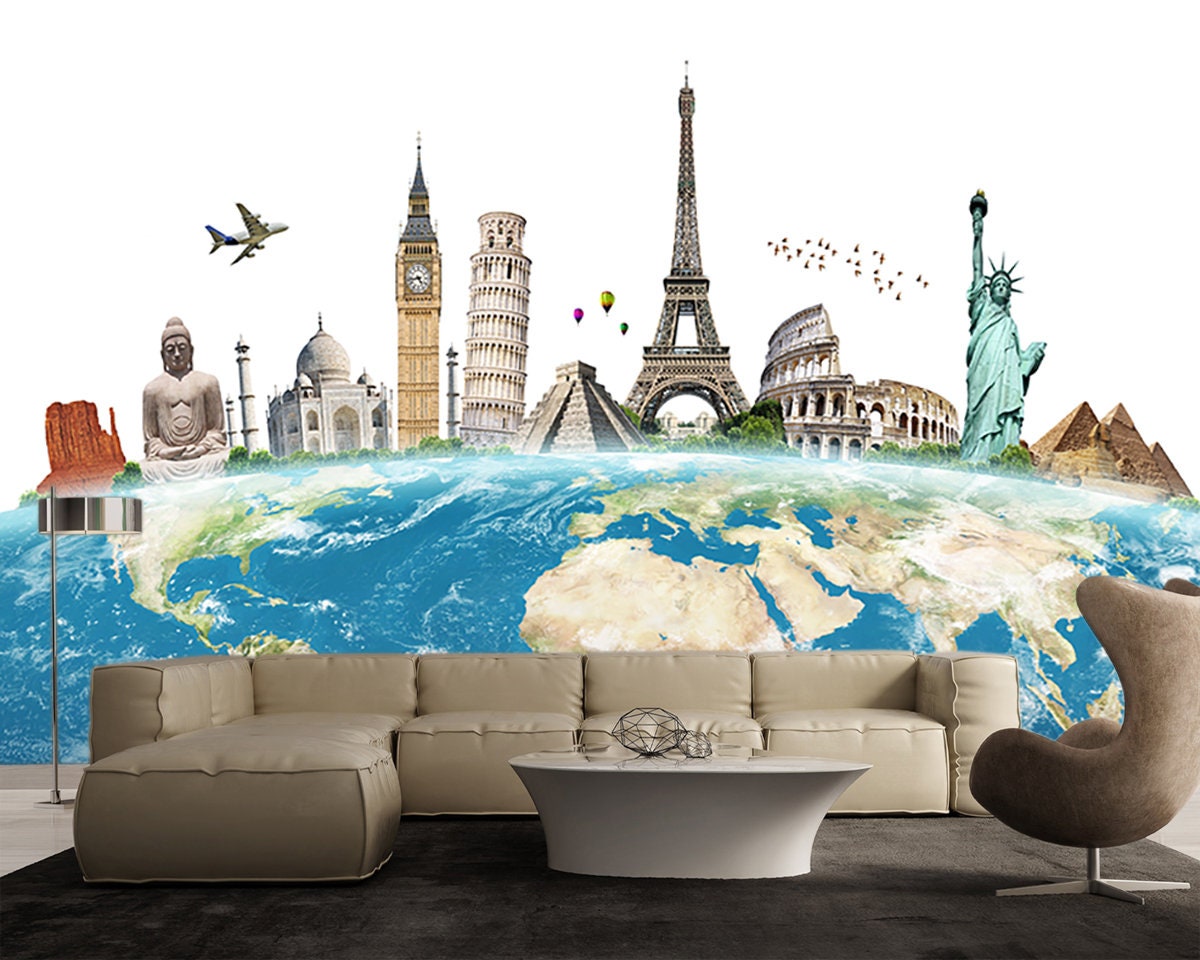 Travel World Map Large Wall Mural Self-adhesive Vinyl | Etsy