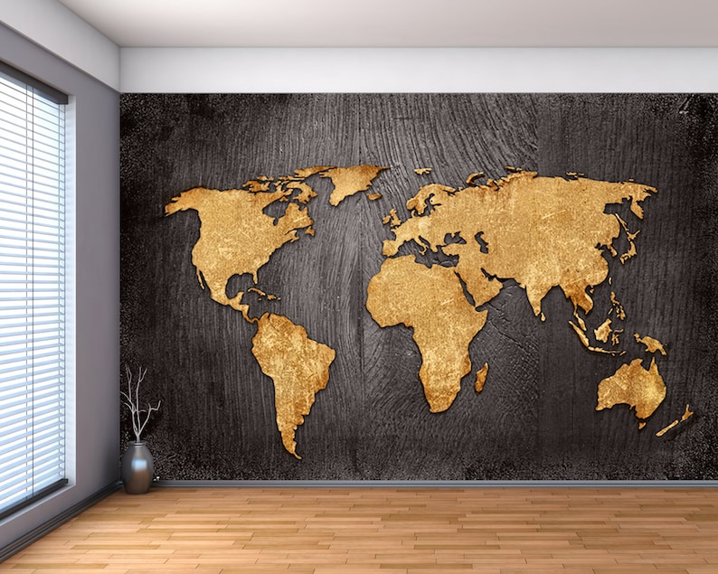 Wood Texture World Map Large Wall Mural Self-adhesive Vinyl | Etsy