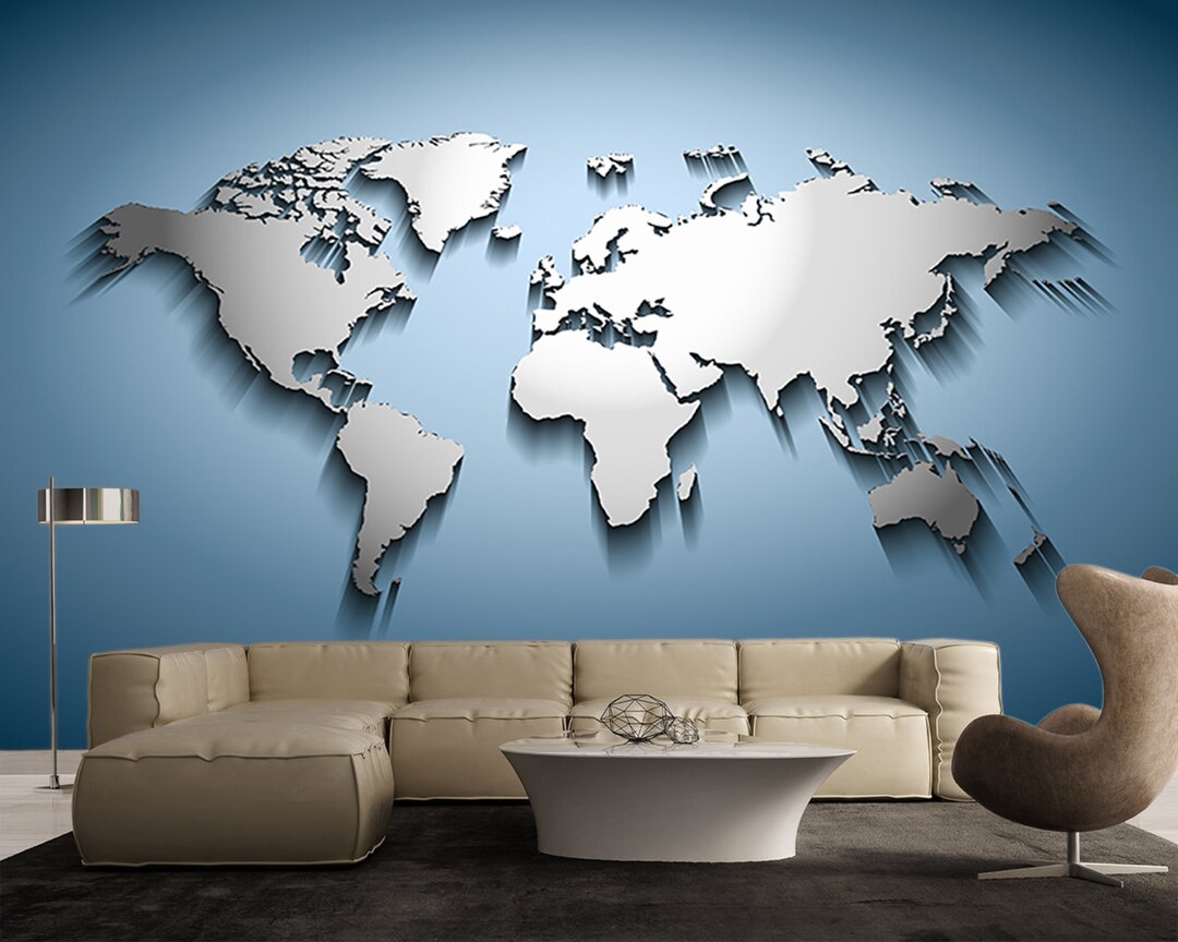 Modern World Map - Large Wall Mural, Self-adhesive Vinyl Wallpaper ...