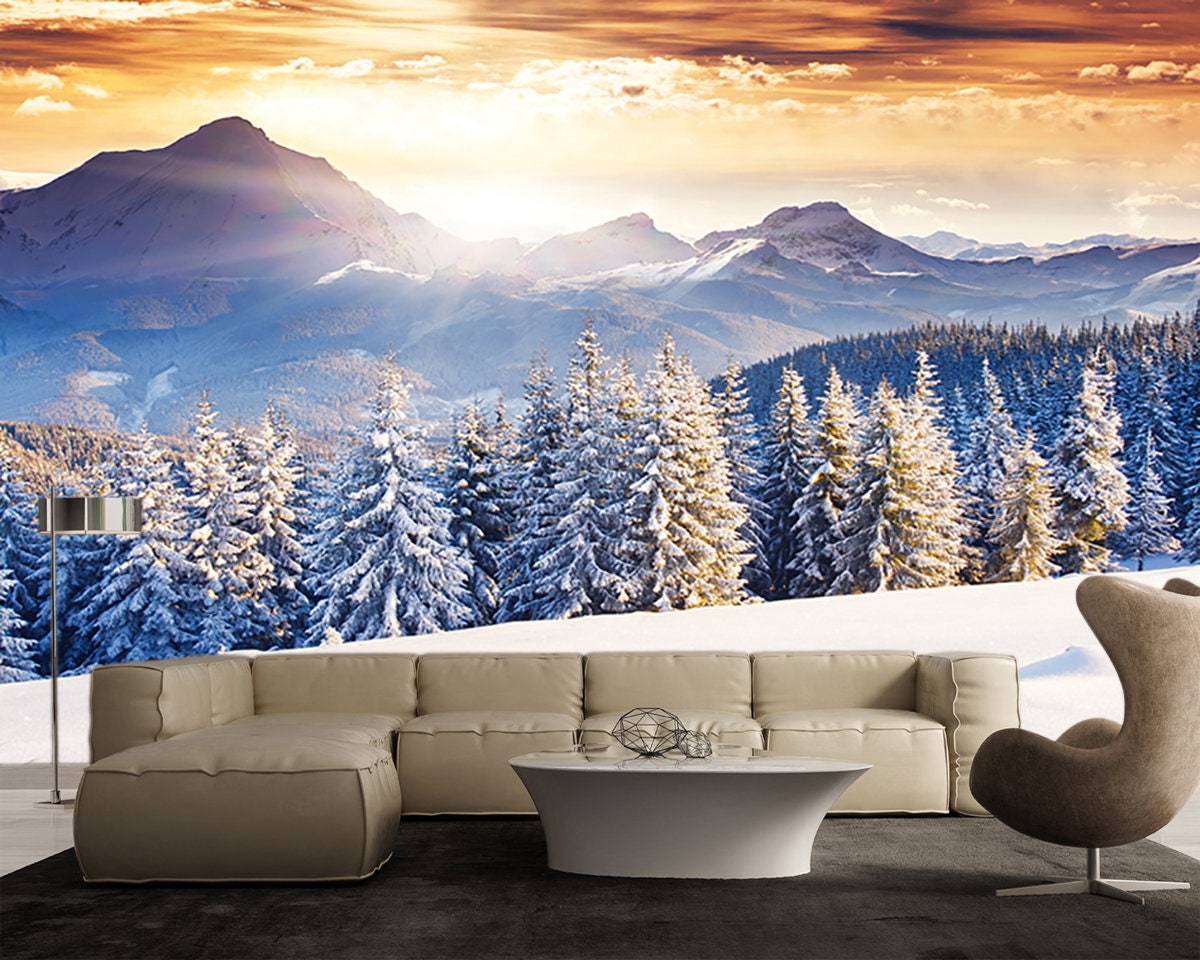 Winter Snow Mountain Sunrise Large Wall Mural Self-adhesive | Etsy