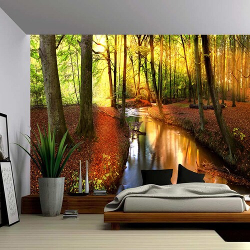 Autumn Forest MURAL Forest Wallpaper Large Wall Mural Self - Etsy