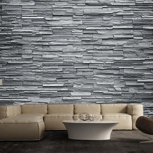 Grey Slate Stone Wall Background Large Wall Mural, Self-adhesive Vinyl ...