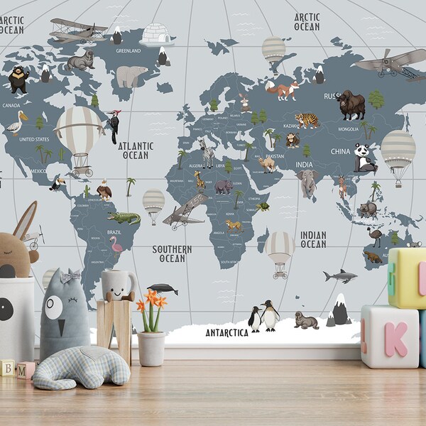 Peel and Stick Map Kids Room - Etsy
