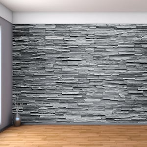 Grey Slate Stone Wall Background Large Wall Mural, Self-adhesive Vinyl ...