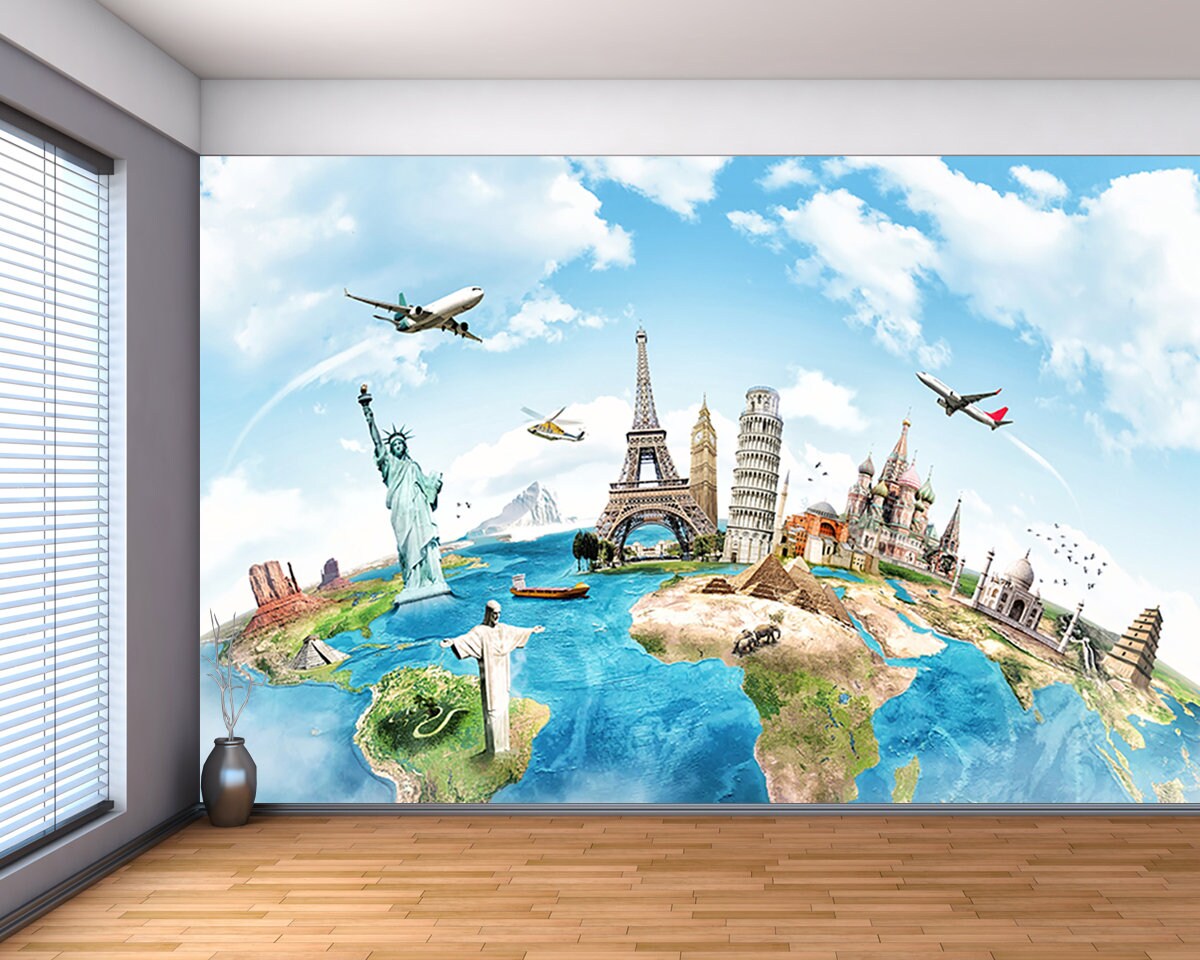 Travel World Map Large Wall Mural Self-adhesive Vinyl | Etsy
