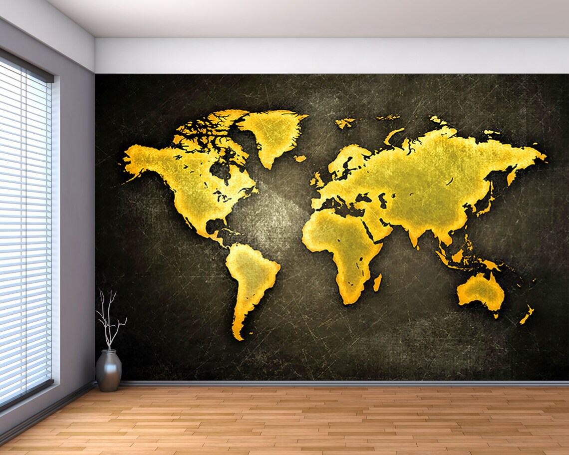 Metal Gold Texture World Map Large Wall Mural Self-adhesive - Etsy