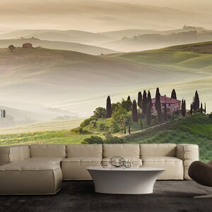 Foggy Tuscany Vineyards Large Wall Mural, Self-adhesive Vinyl Wallpaper ...