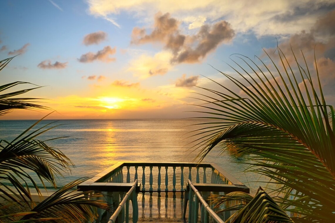 Summer Deck Sunset Ocean Beach Large Wall Mural | Etsy