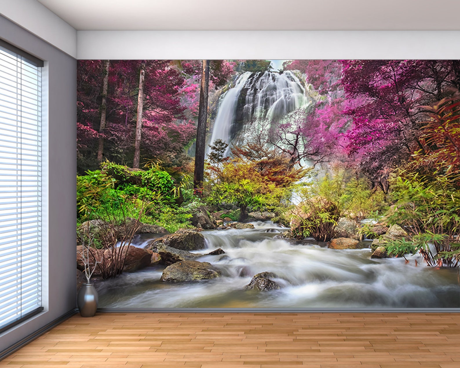 Waterfall Forest Stream Large Wall Mural, Self-adhesive Vinyl Wallpaper ...