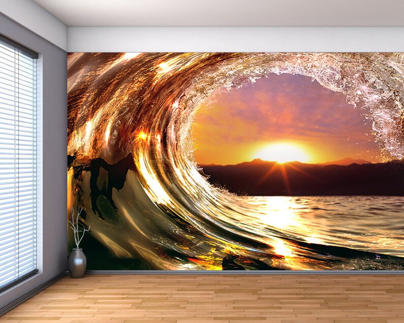 Ocean Wave Sunset Large Wall Mural Self-adhesive Vinyl - Etsy