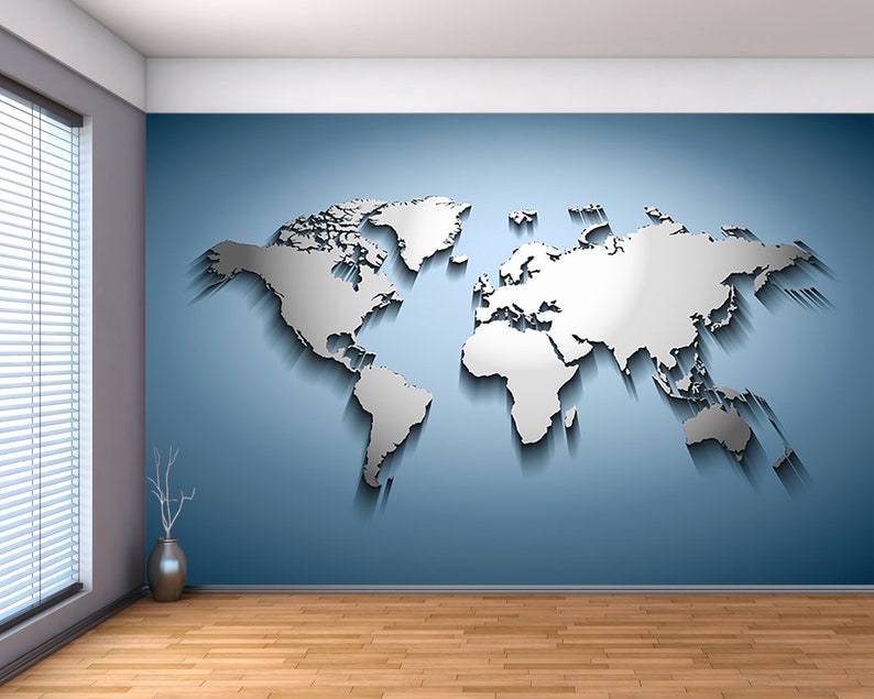 Modern World Map Large Wall Mural Self-adhesive Vinyl | Etsy