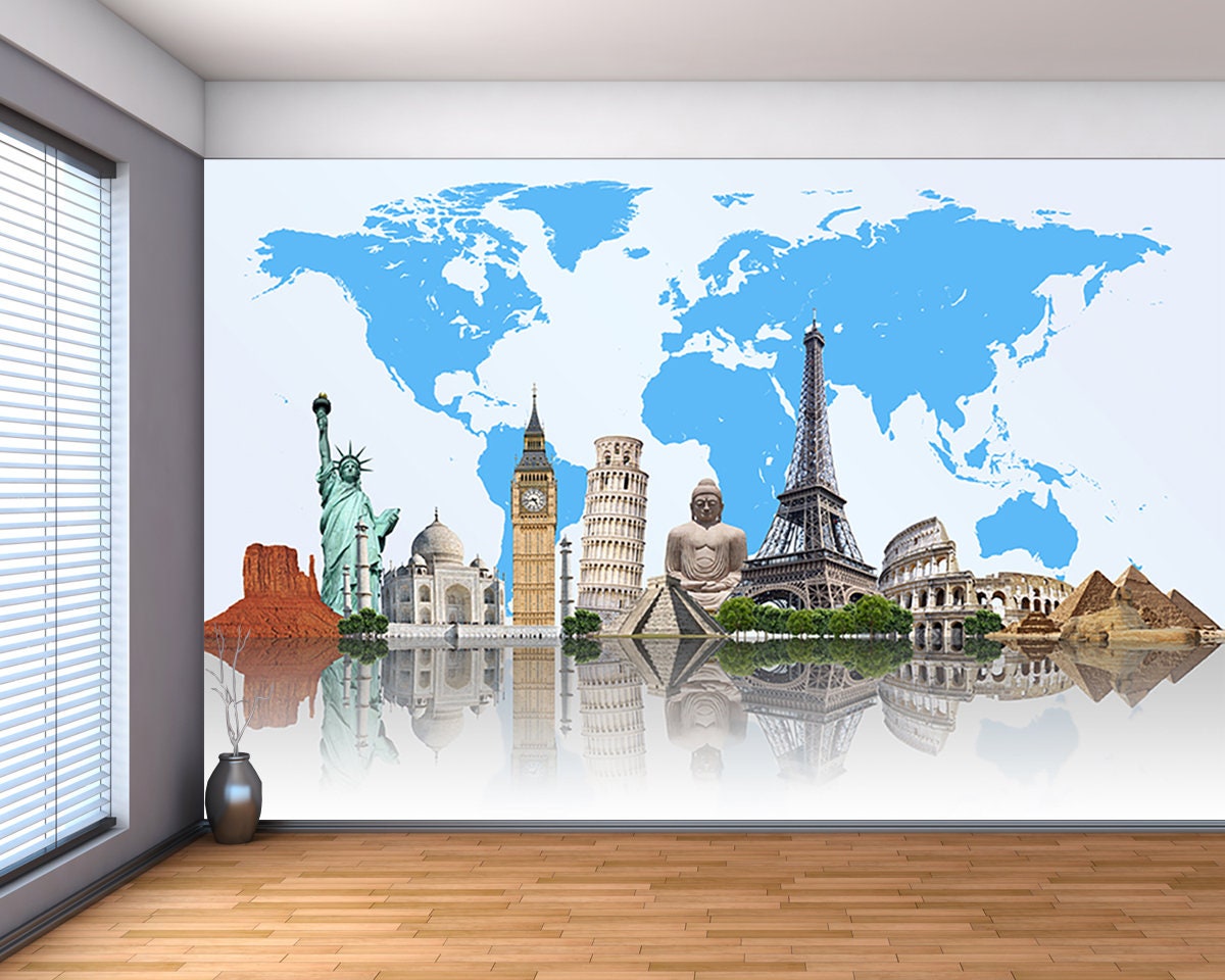 Travel World Map Large Wall Mural Self-adhesive Vinyl | Etsy