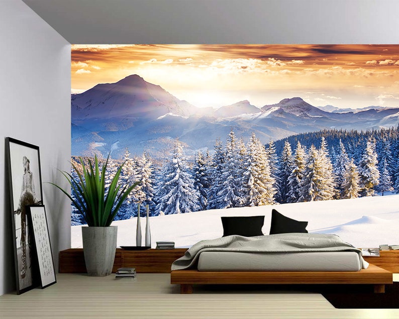 Winter Snow Mountain Sunrise Large Wall Mural Self-adhesive | Etsy