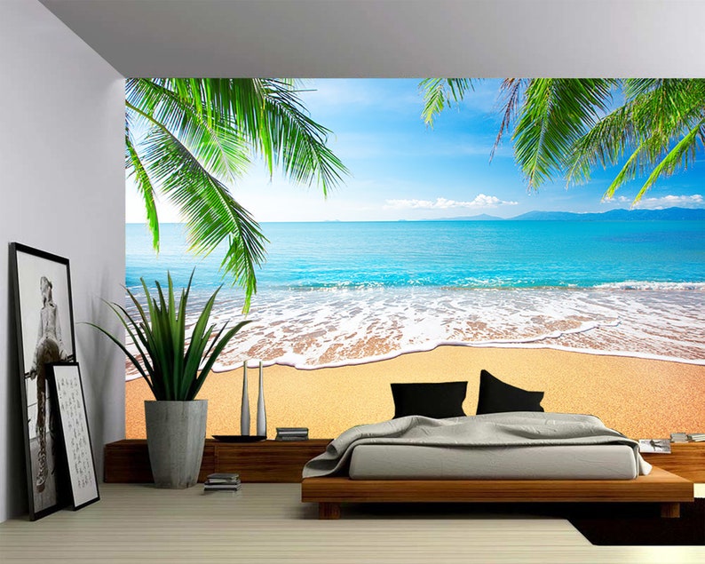 Palm And Tropical Beach Self adhesive Vinyl Wallpaper Peel Stick