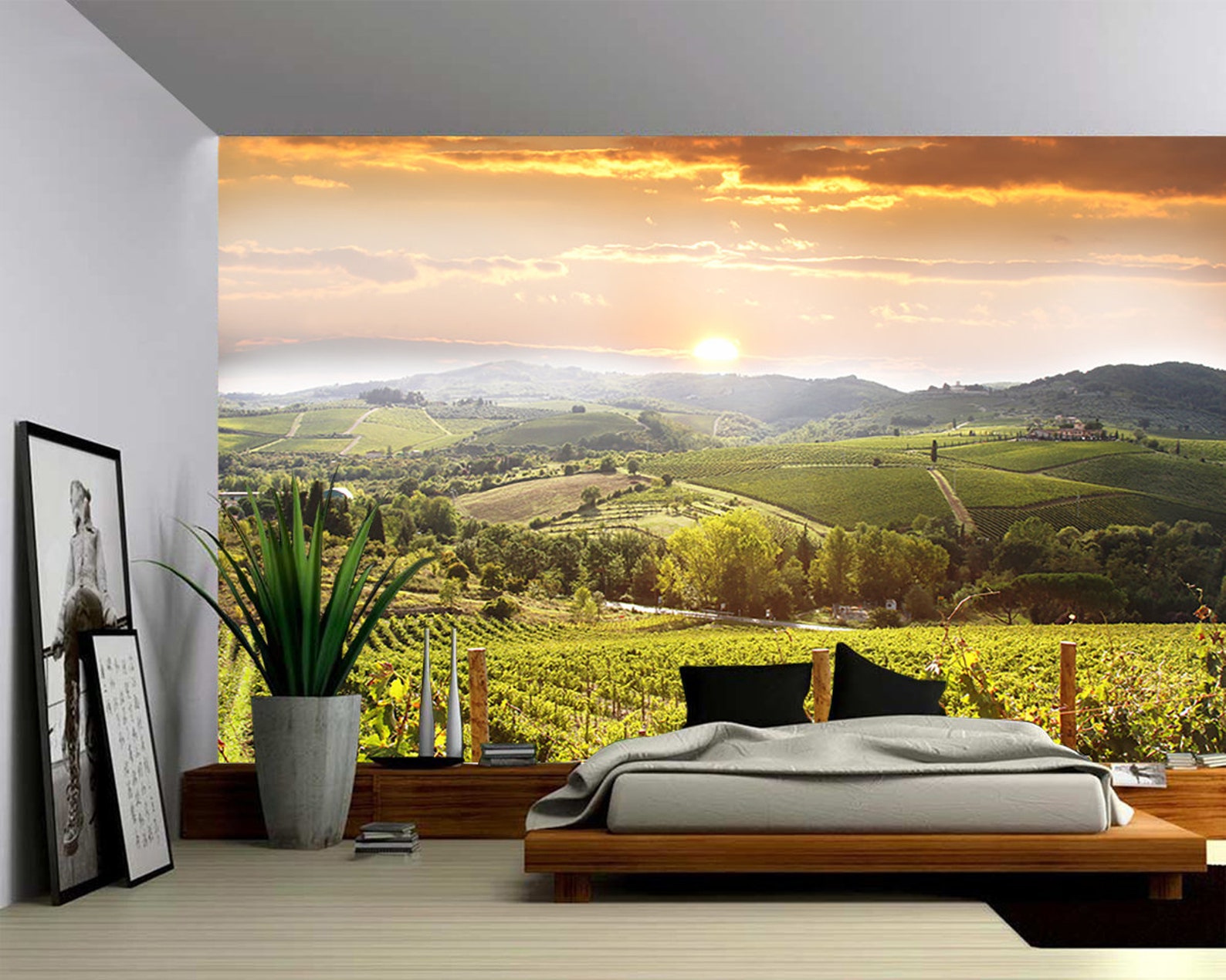 Italy Tuscany Sunrise Vineyards Large Wall Mural, Self-adhesive Vinyl ...