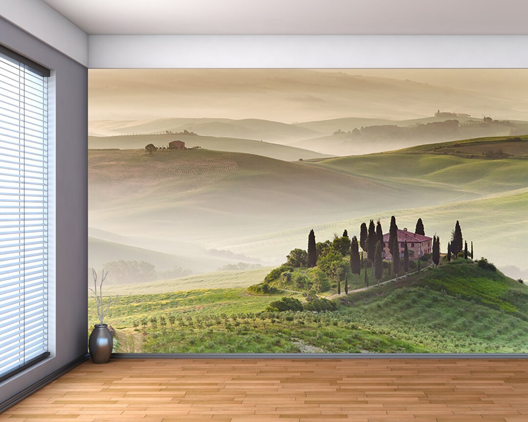 Foggy Tuscany Vineyards Large Wall Mural, Self-adhesive Vinyl Wallpaper ...