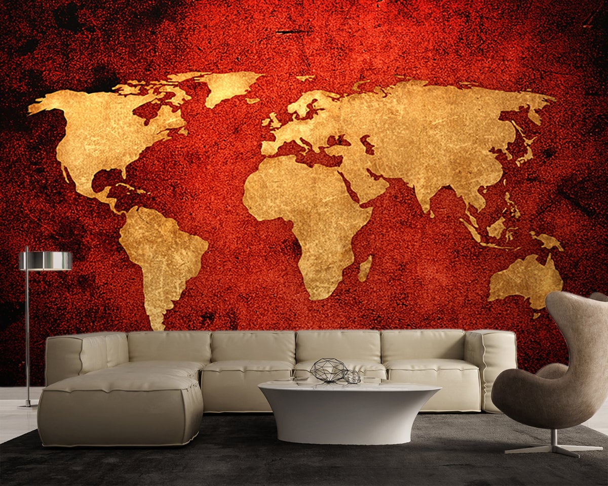 Red World Map Large Wall Mural Self-adhesive Vinyl | Etsy