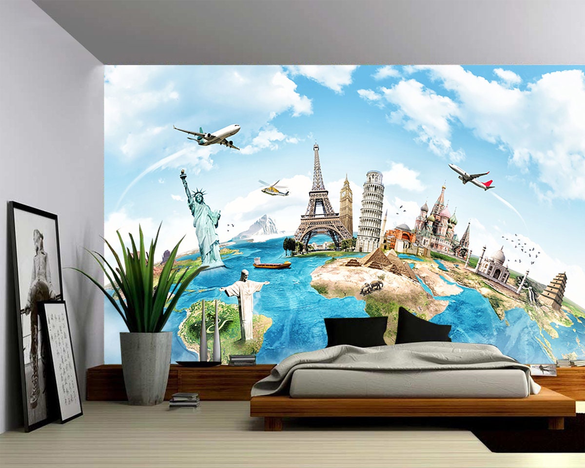 Travel World Map Large Wall Mural Self-adhesive Vinyl | Etsy