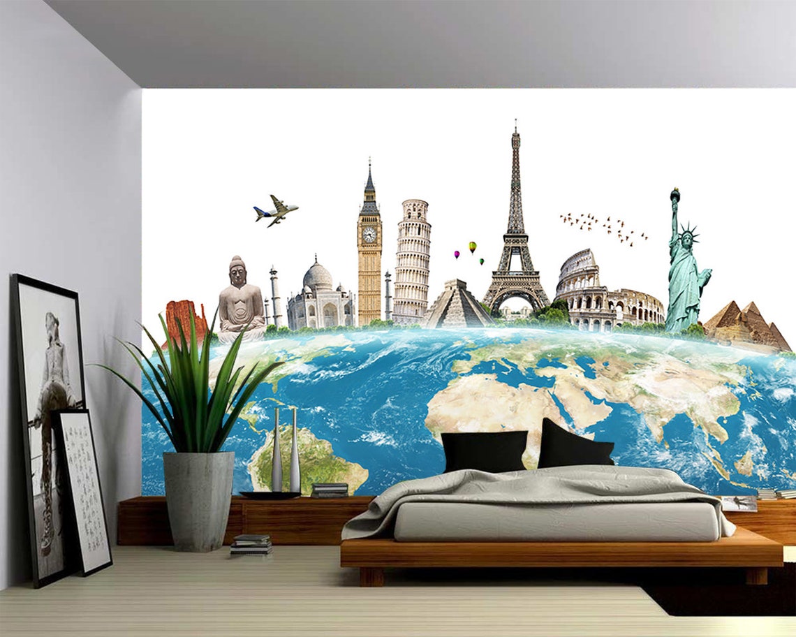 Travel World Map Large Wall Mural Self-adhesive Vinyl | Etsy