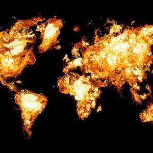 Flame Fire World Map Large Wall Mural, Self-adhesive Vinyl Wallpaper ...