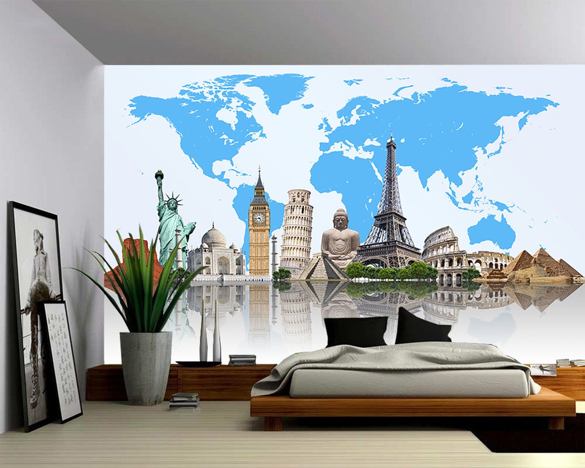 Travel World Map Large Wall Mural Self-adhesive Vinyl | Etsy