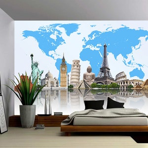 Travel World Map Large Wall Mural, Self-adhesive Vinyl Wallpaper, Peel ...