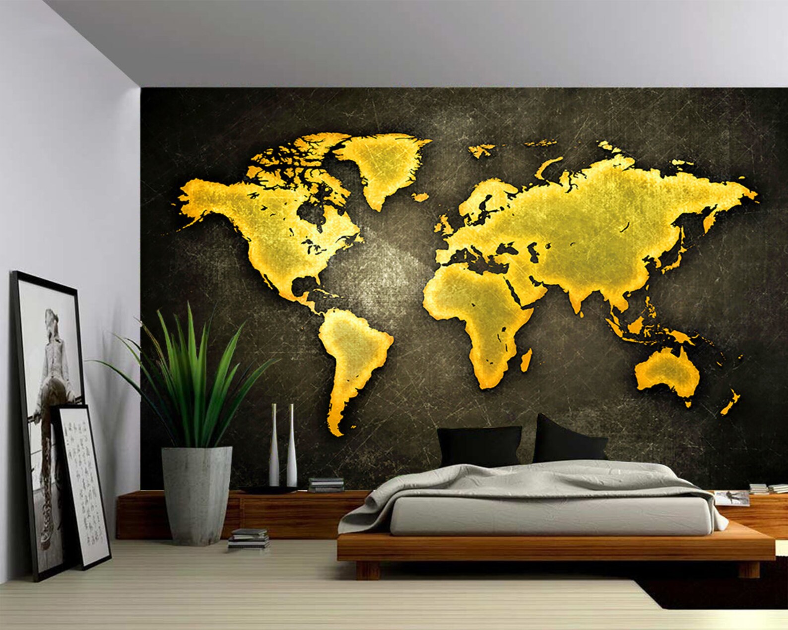 Metal Gold Texture World Map Large Wall Mural Self-adhesive | Etsy