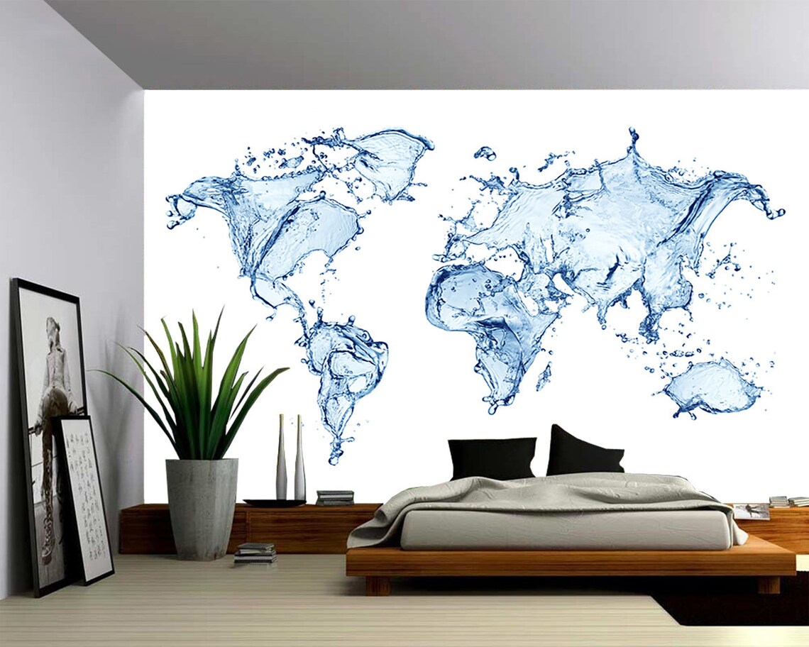 Water Splash World Map Large Wall Mural Self-adhesive Vinyl | Etsy
