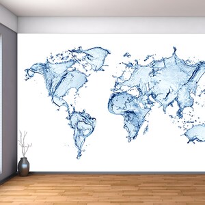 Water Splash World Map Large Wall Mural, Self-adhesive Vinyl Wallpaper ...
