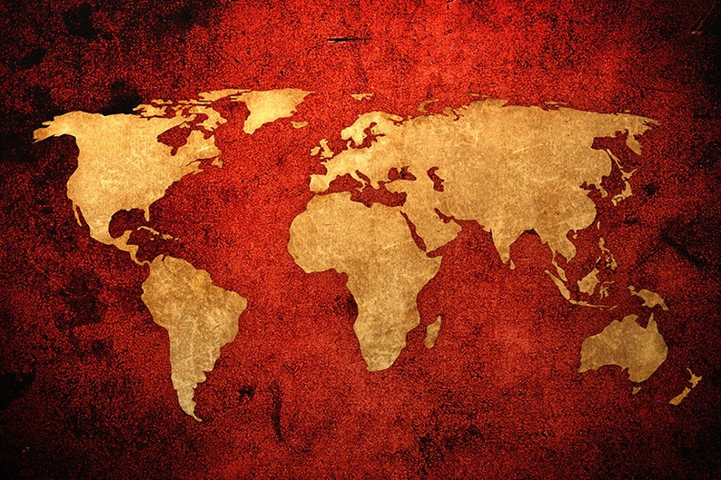 Red World Map Large Wall Mural Self-adhesive Vinyl - Etsy