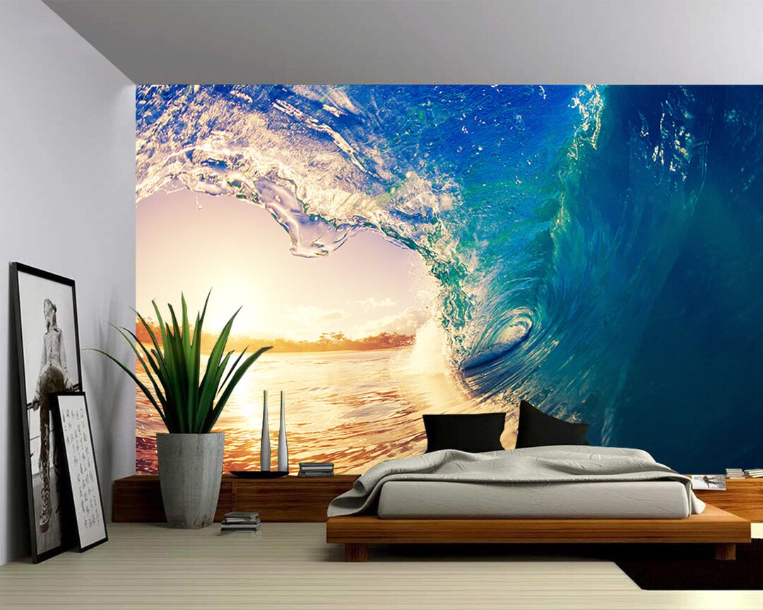 Tropical Ocean Wave Sunrise Large Wall Mural, Self-adhesive Vinyl ...