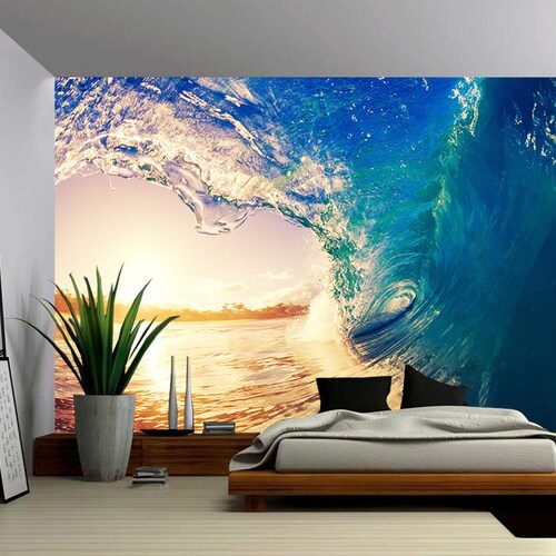 Ocean Wave Sunset MURAL Ocean Wallpaper Large Wall Mural | Etsy