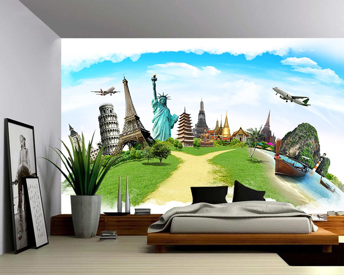 Travel World Map Large Wall Mural Self-adhesive Vinyl | Etsy